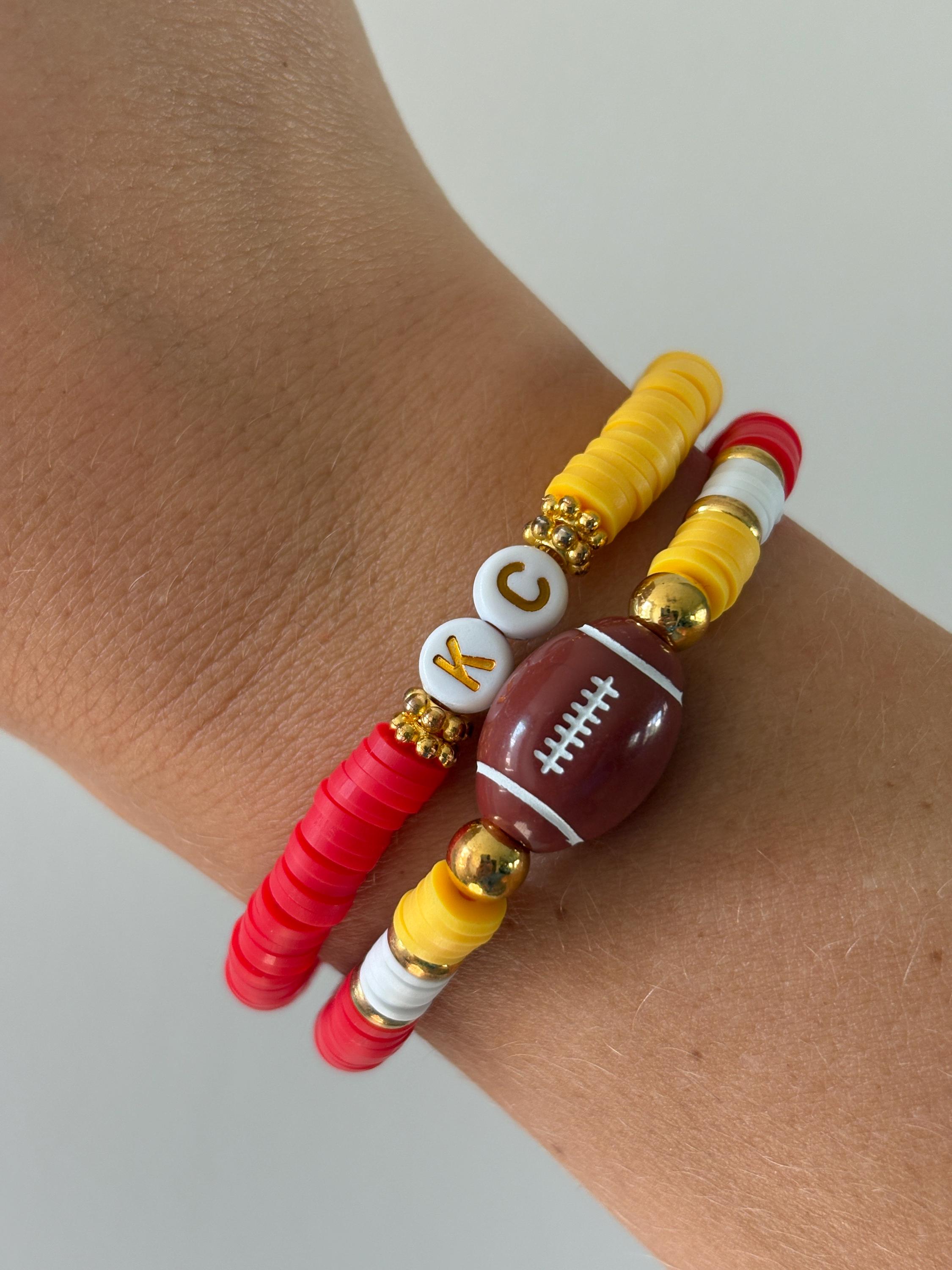 Kansas City Chiefs Bracelet Stack | Red & Gold “KC” Clay Bead Bracelet ...
