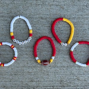 Kansas City Chiefs Bracelet Stack | Red & Gold “KC” Clay Bead Bracelet ...