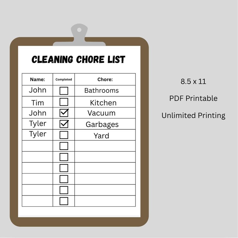 Fillable Chore List Template | Printable Weekly Task Chart for Families ...