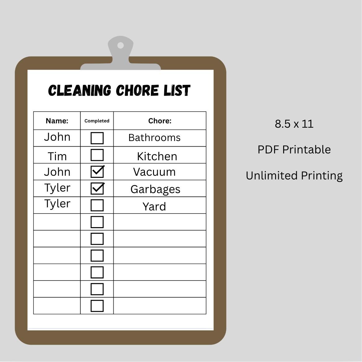 Fillable Chore List Template | Printable Weekly Task Chart for Families ...