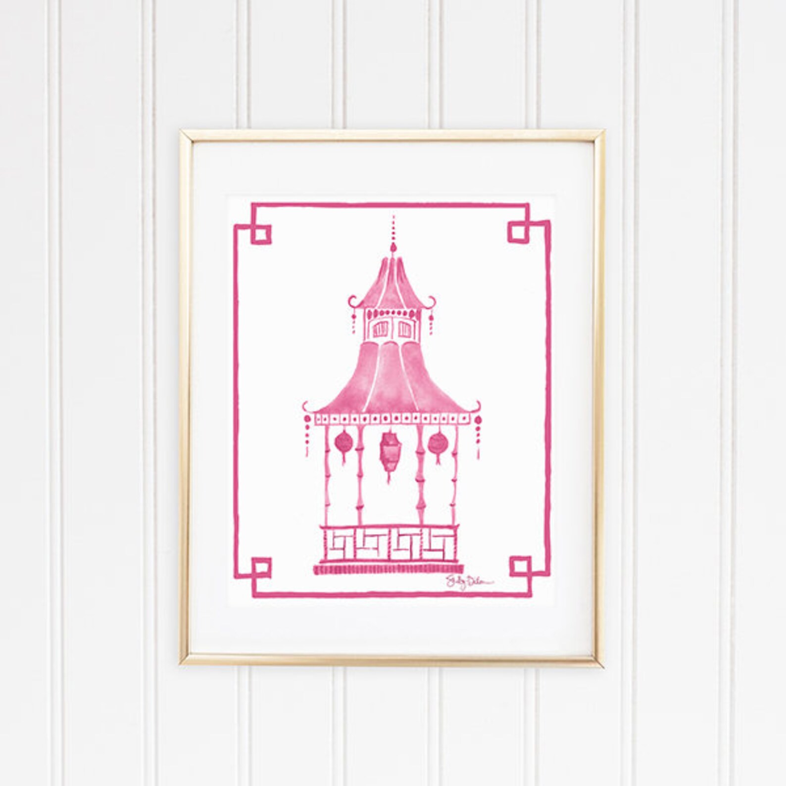 Pagoda Wall Print Pagoda Print Set Pink Pagoda Art Pink - Etsy