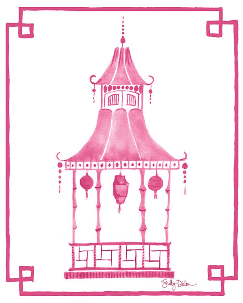 Pagoda Decor Pagoda Wall Print Pink Pagoda Art Pink - Etsy