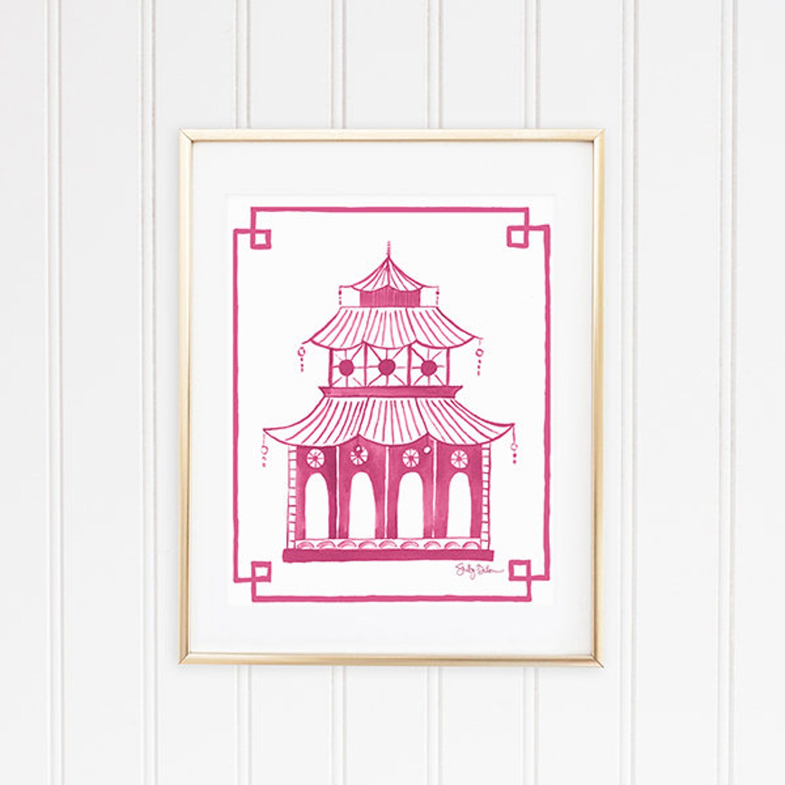 Pagoda Wall Print Pagoda Print Set Pink Pagoda Art Pink | Etsy