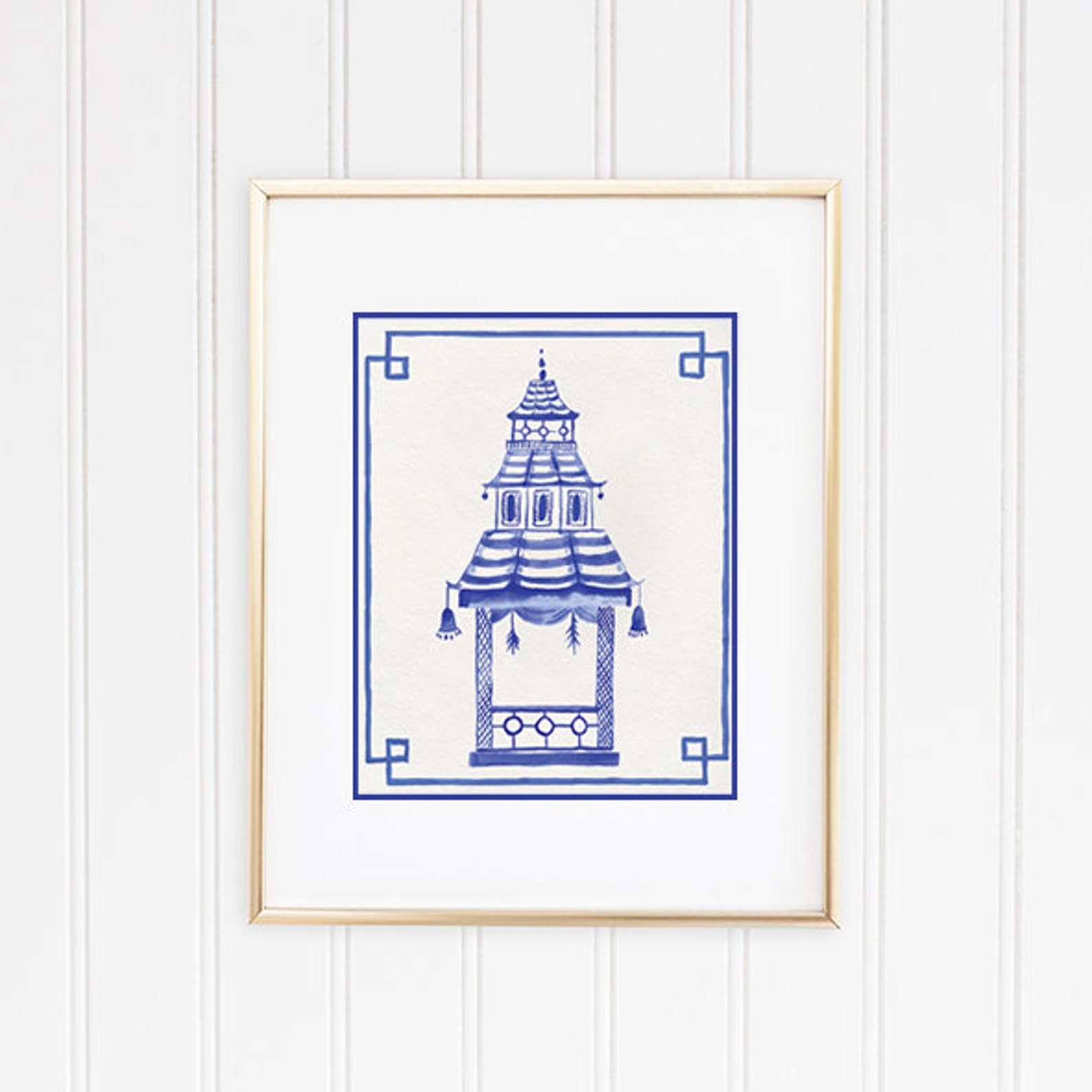 Preppy Art Blue Pagodas Blue and White Decor Pagoda - Etsy
