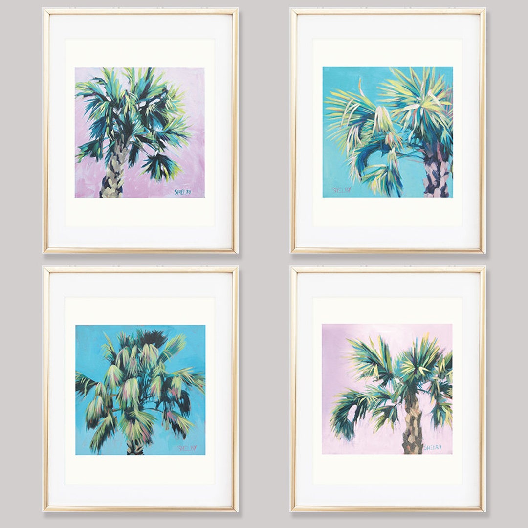 Set of 4 Palm Tree Prints, Tropical Leaves Wall Art, Banana Leaf Print ...