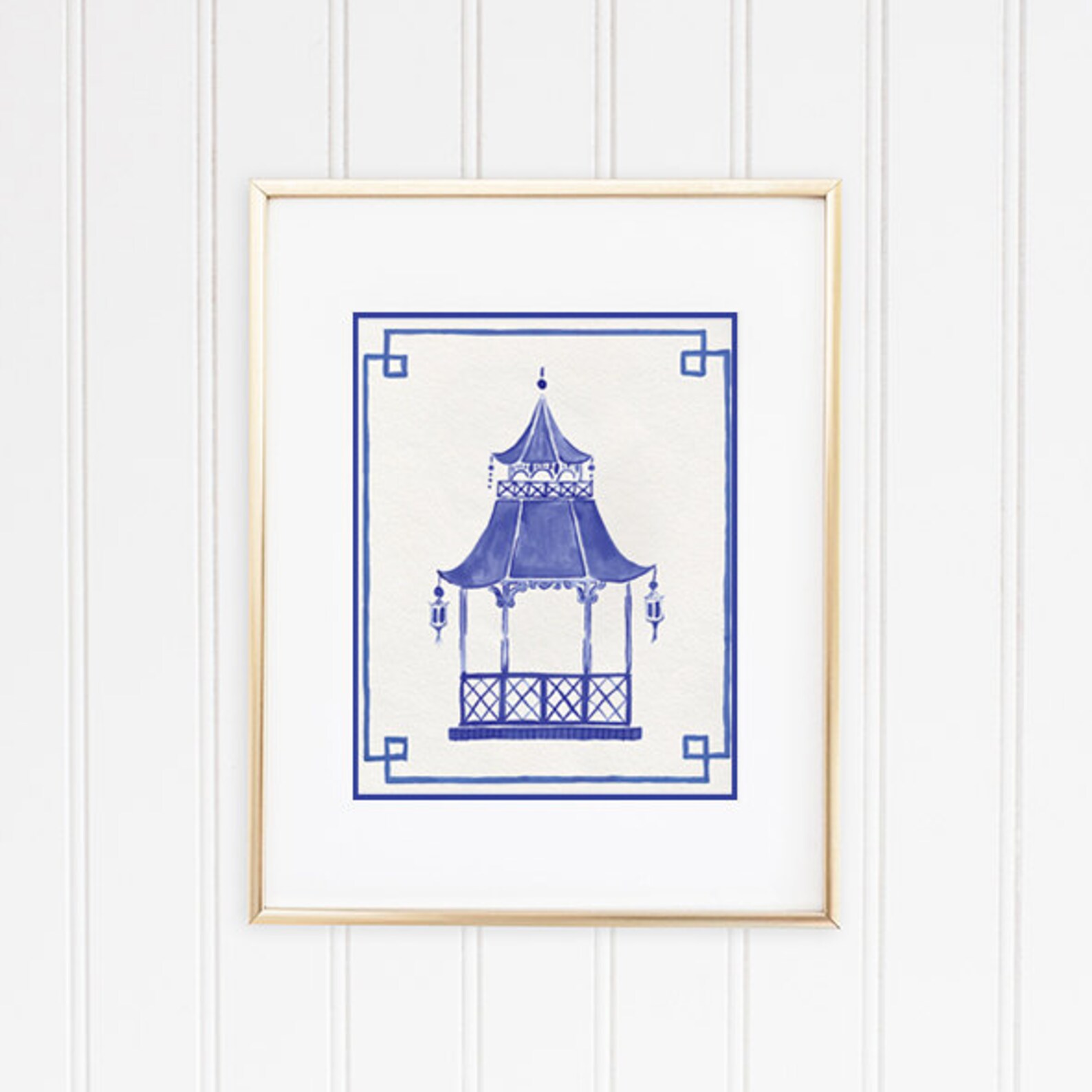 Preppy Art Blue Pagodas Blue and White Decor Pagoda - Etsy