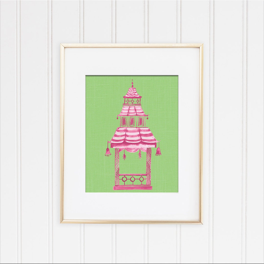 Chinoiserie Pagoda Print Pagoda Wall Decor Pink Pagoda - Etsy