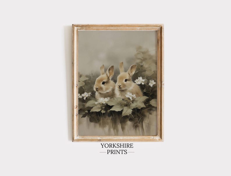 Vintage Baby Bunny Art Print, Two Rabbits Nursery Decor, Fine Art ...
