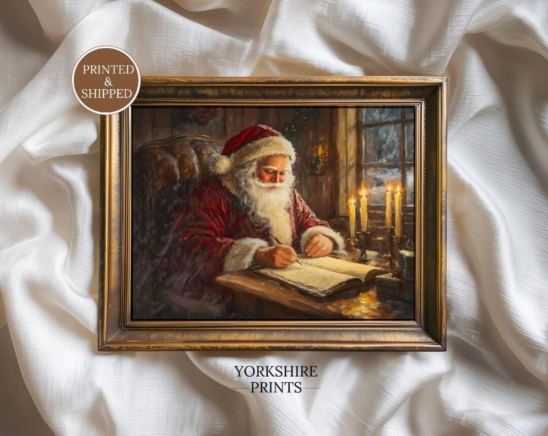 Santa Writing His List | Vintage Christmas Fine Art Poster | Cozy ...