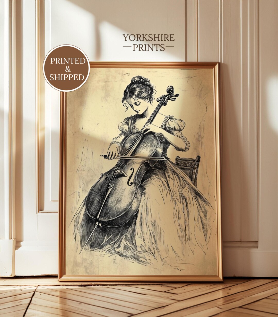 Vintage Cello Player Art Print: Elegant Music Room Fine Art Poster ...