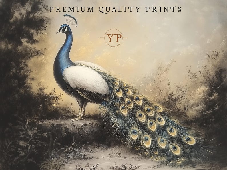 Vintage Peacock Wall Art Print, Elegant Botanical Bird Painting ...