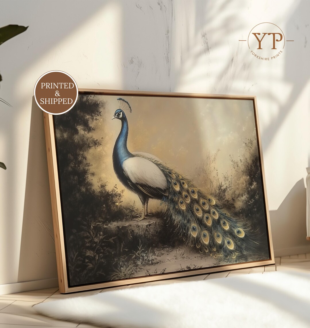 Vintage Peacock Wall Art Print, Elegant Botanical Bird Painting ...