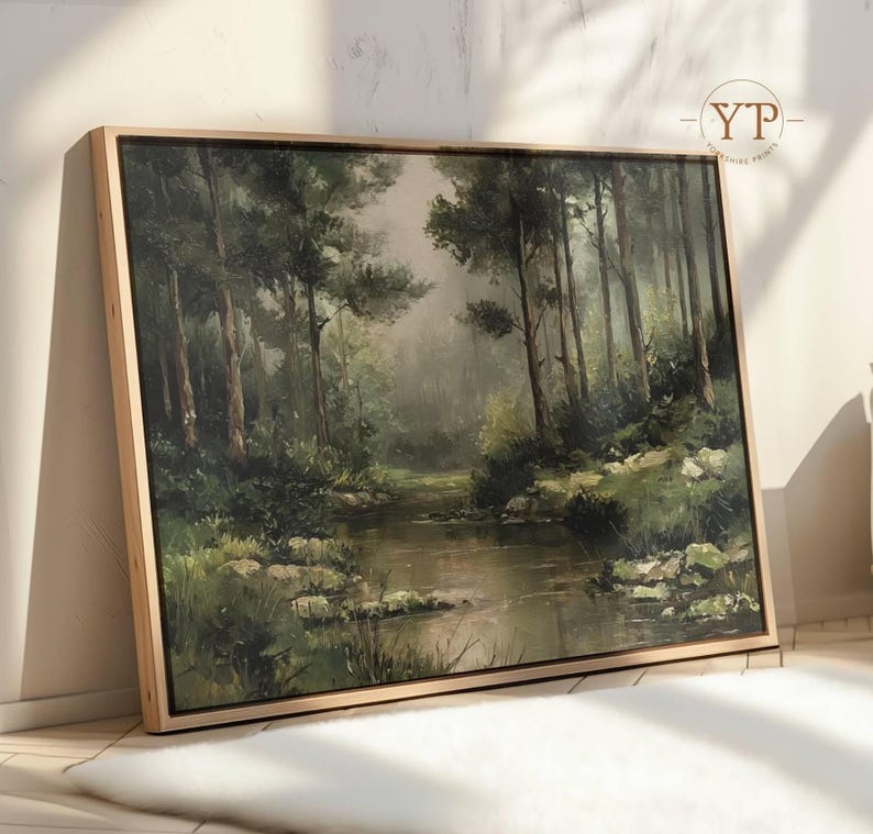 Forest River Wall Art, Vintage Landscape Painting Nature Print, Printed ...