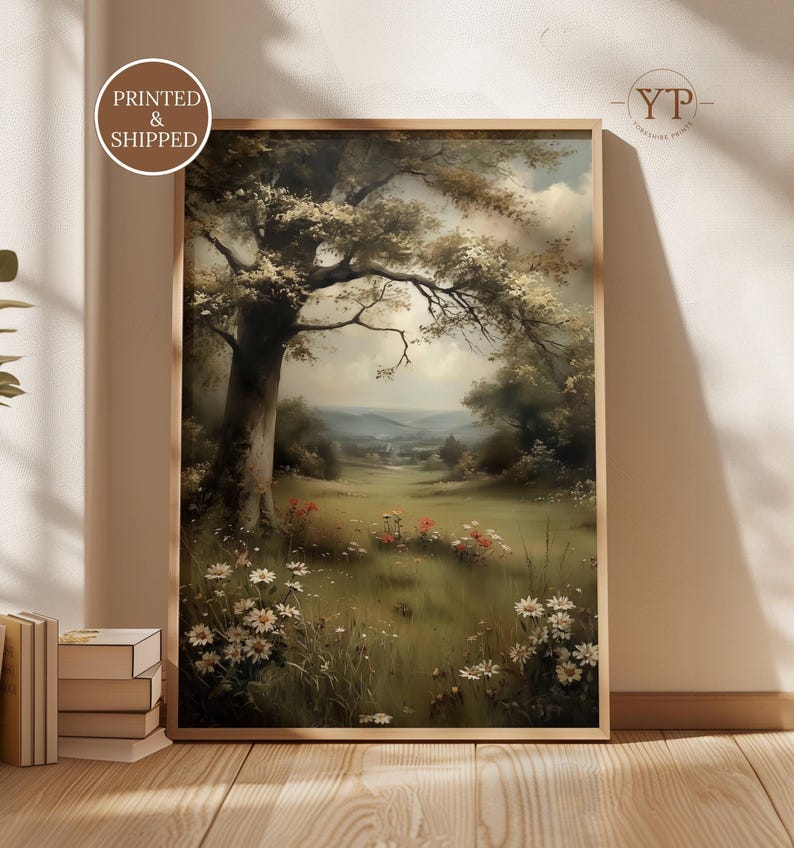 Vintage Meadow Landscape Wall Art, Cottagecore Field Print, Romantic ...