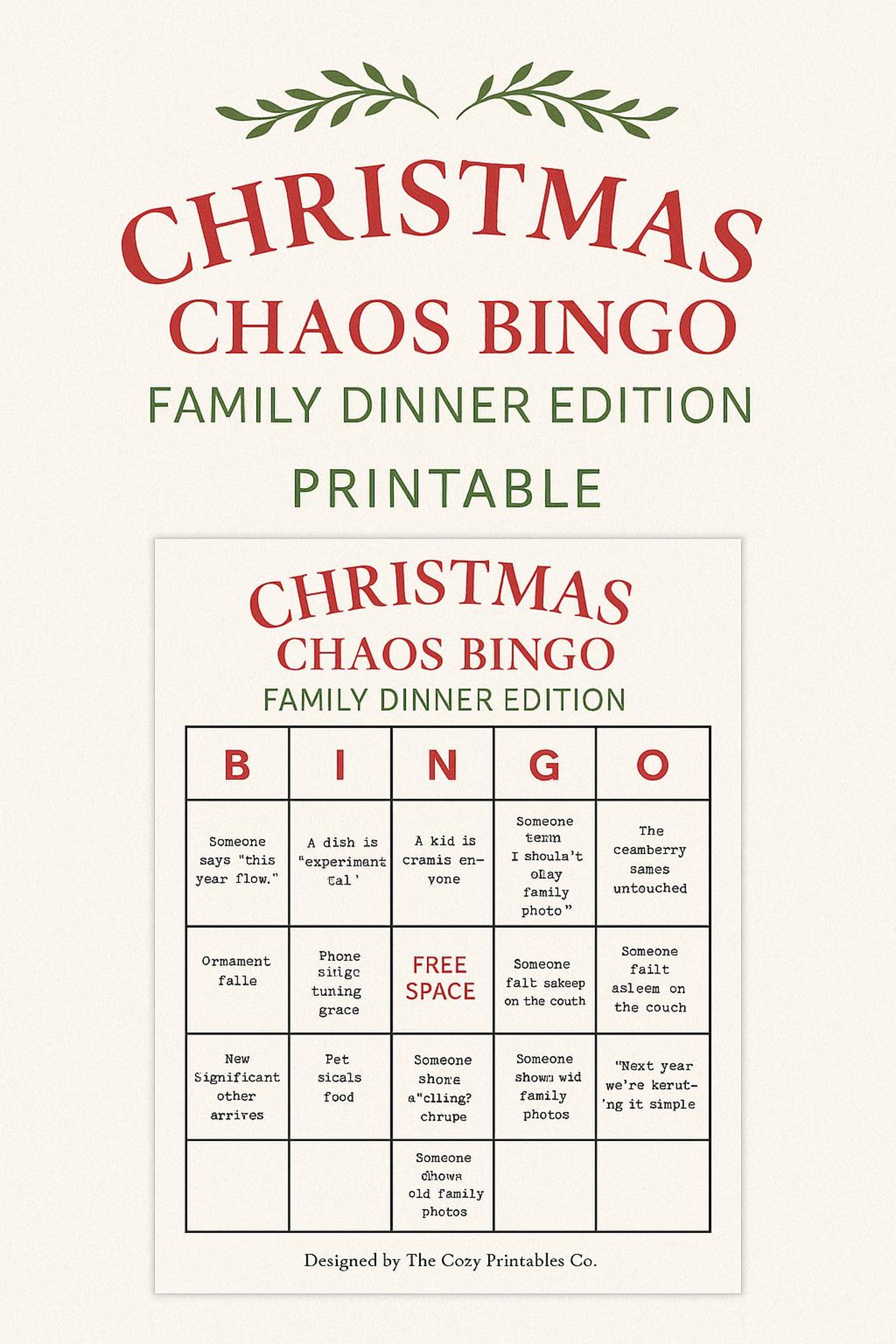 Christmas Chaos Bingo - Funny Family Dinner Game - - Instant Download ...