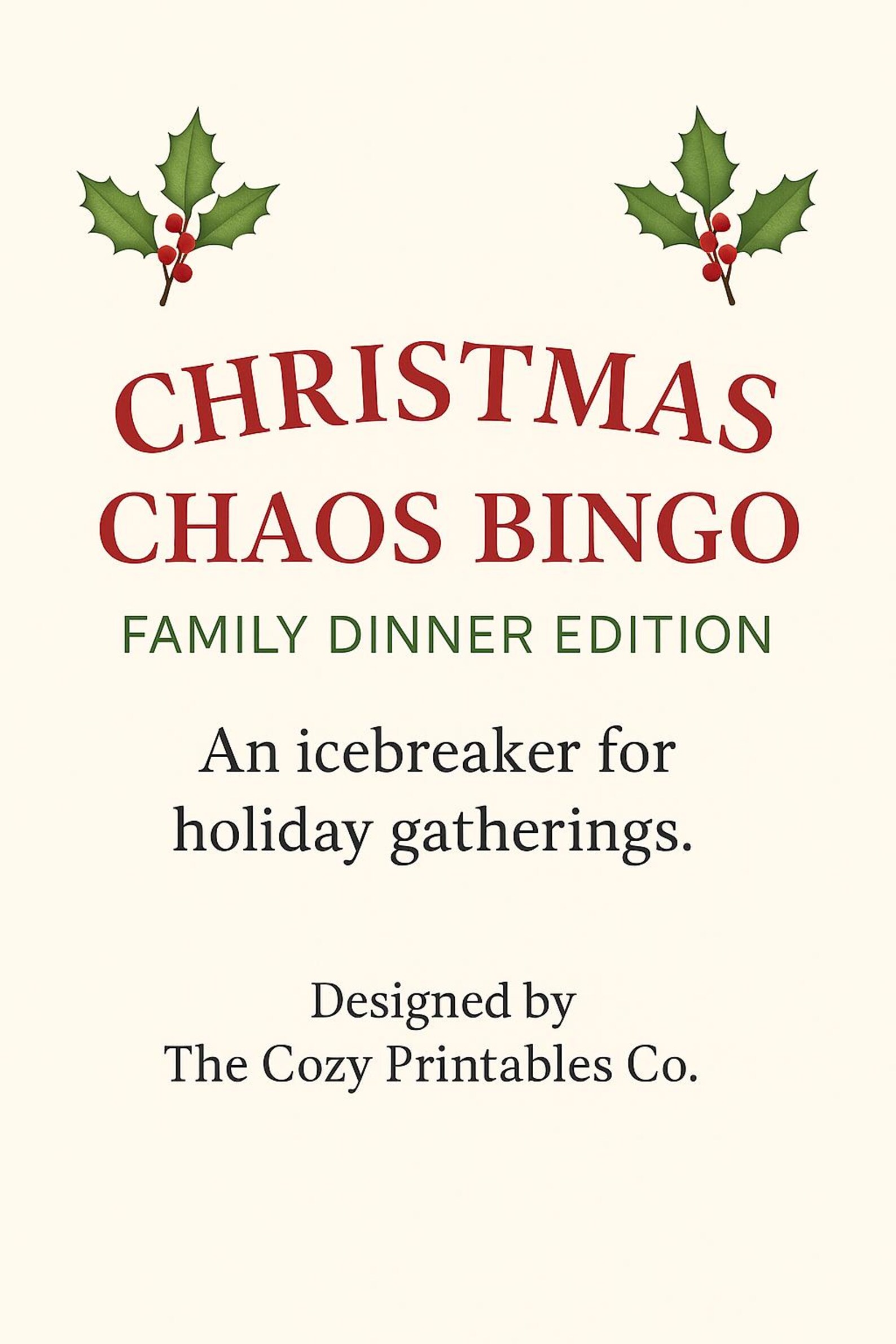 Christmas Chaos Bingo - Funny Family Dinner Game - - Instant Download ...
