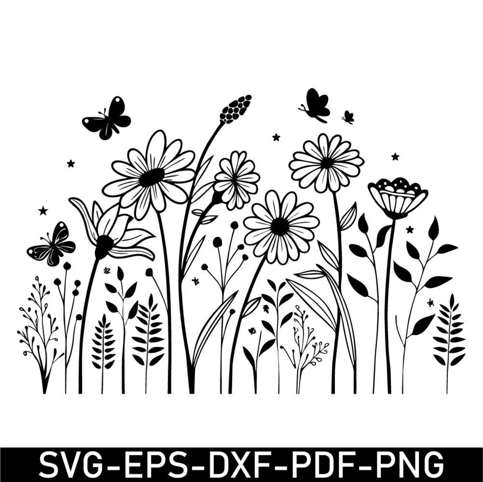 Wildflower Svg Png, Butterfly Floral Svg, Botanical Garden Clipart ...