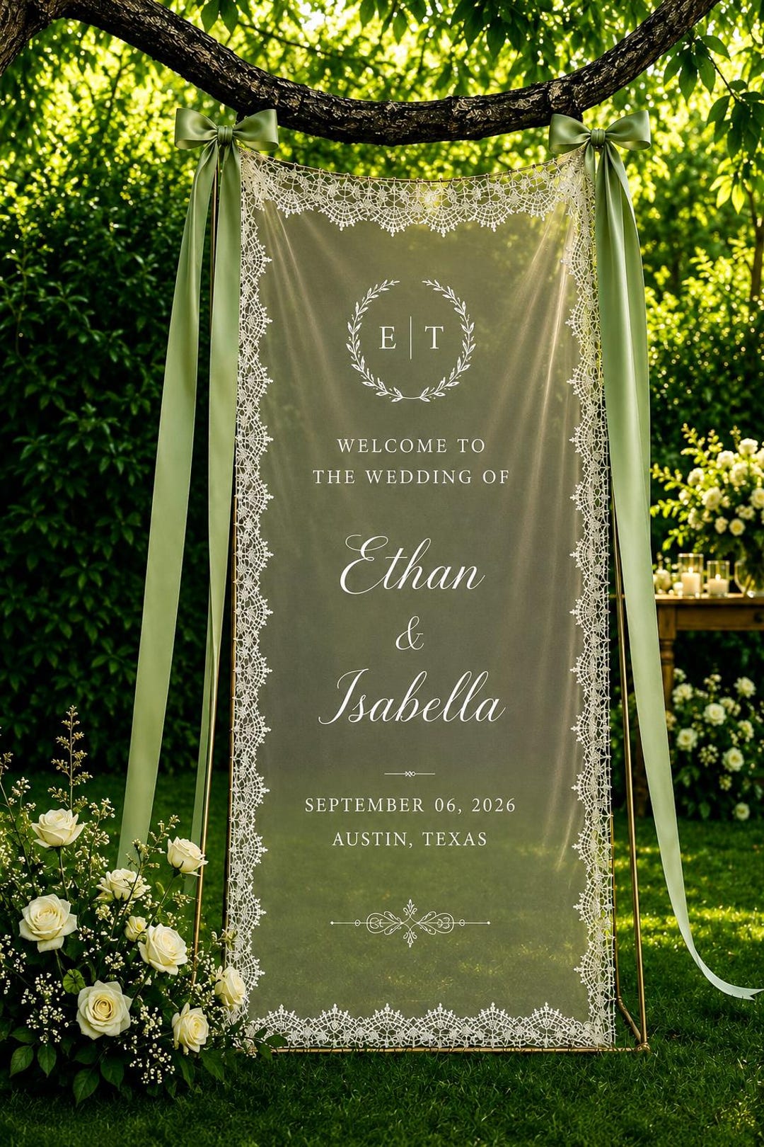 Personalized Lace Wedding Welcome Sign, Sheer Wedding Sign, Fabric ...
