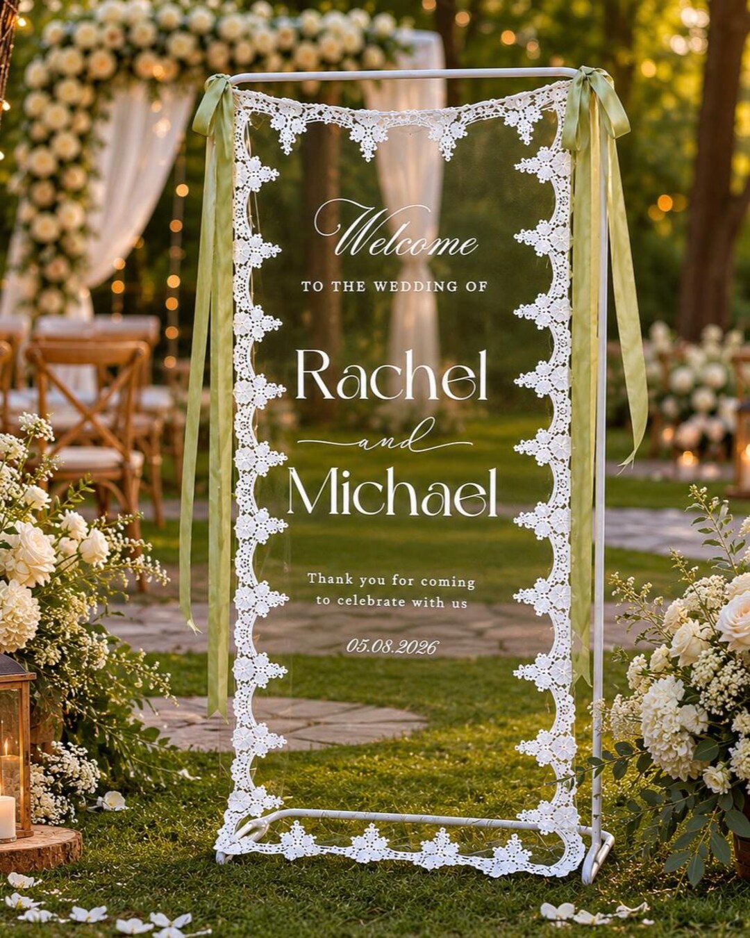 Personalized Lace Wedding Welcome Sign, Custom Sheer Wedding Banner ...