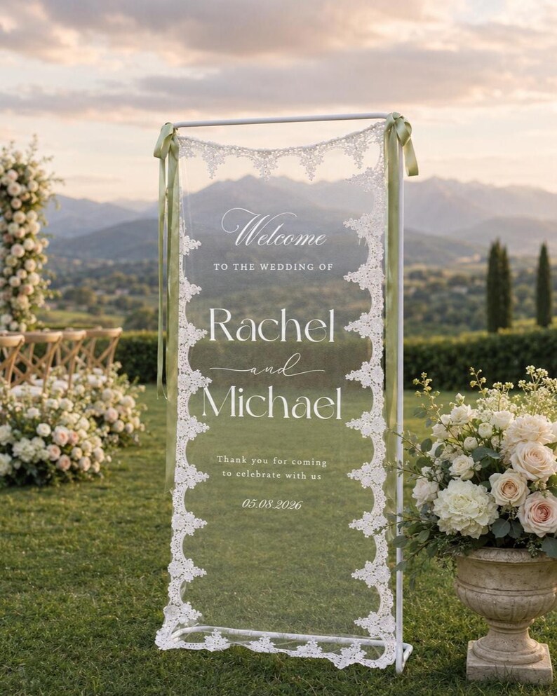 Personalized Lace Wedding Welcome Sign, Custom Sheer Wedding Banner ...
