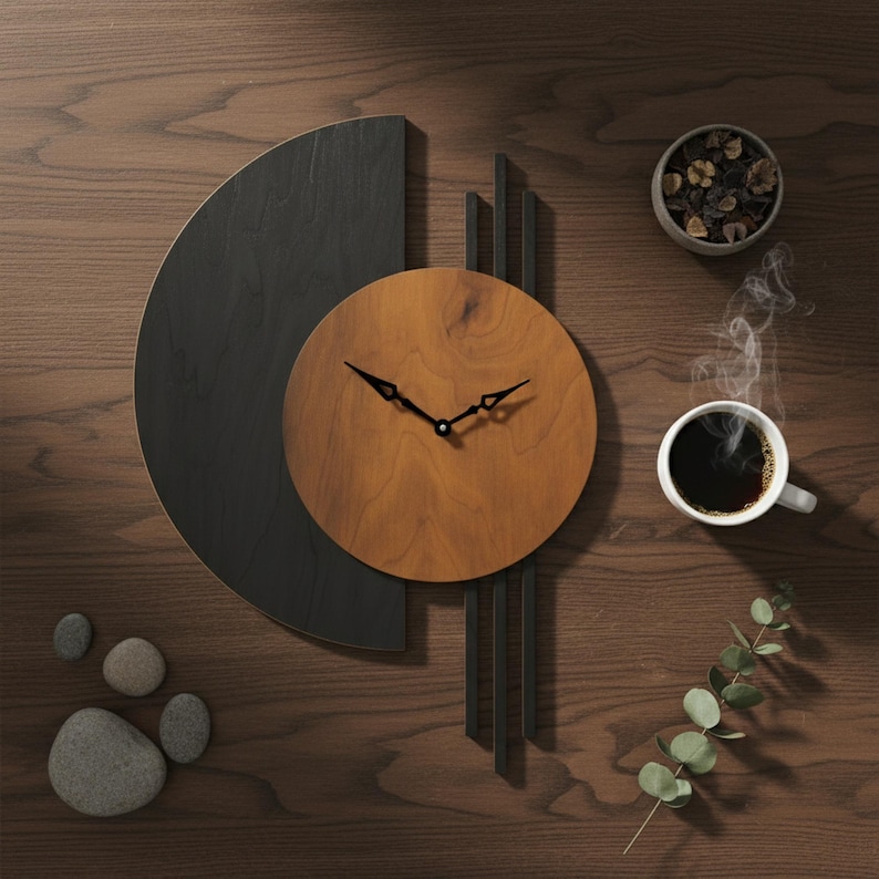 Modern Wall Clock, Wooden Wall Clock, Large Wall Clock, Minimalist Wall ...