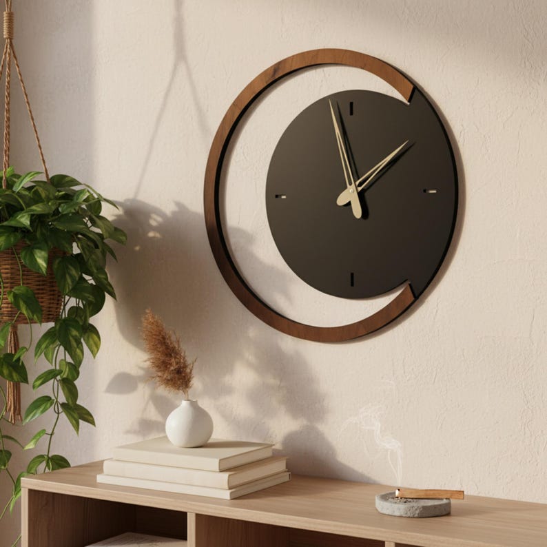 Modern Wooden Wall Clock, Minimalist Wall Clock Wood, Scandinavian Wall ...