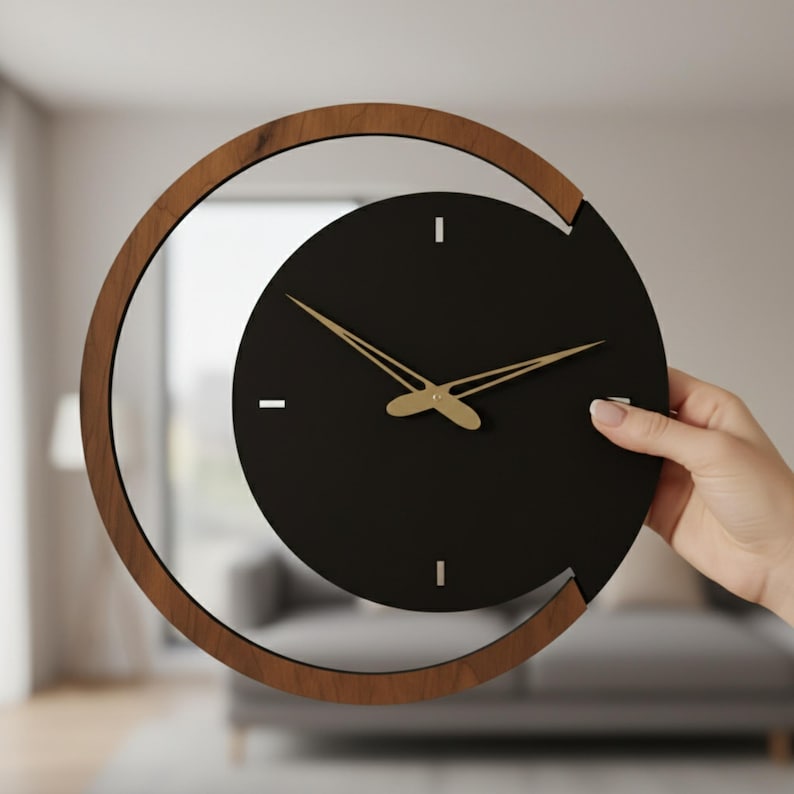 Modern Wooden Wall Clock, Minimalist Wall Clock Wood, Scandinavian Wall ...