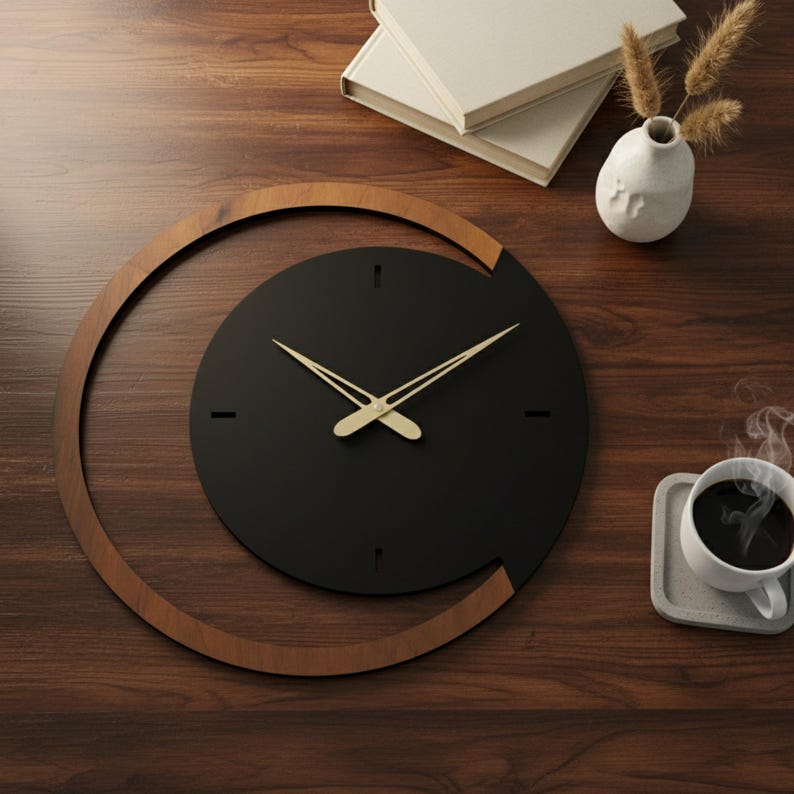 Modern Wooden Wall Clock, Minimalist Wall Clock Wood, Scandinavian Wall ...