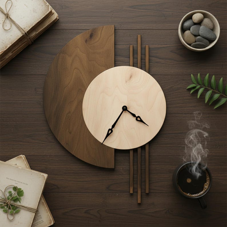Modern Wall Clock, Wooden Wall Clock, Large Wall Clock, Minimalist Wall ...