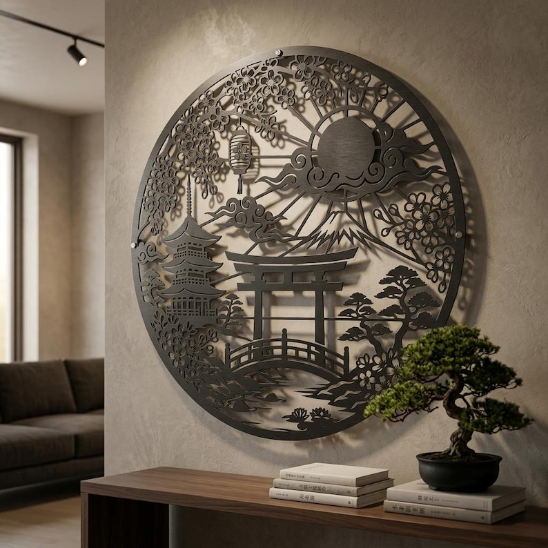 Japanese Pagoda Sakura Mount Fuji Laser Cut File | Zen Wall Art SVG DXF ...