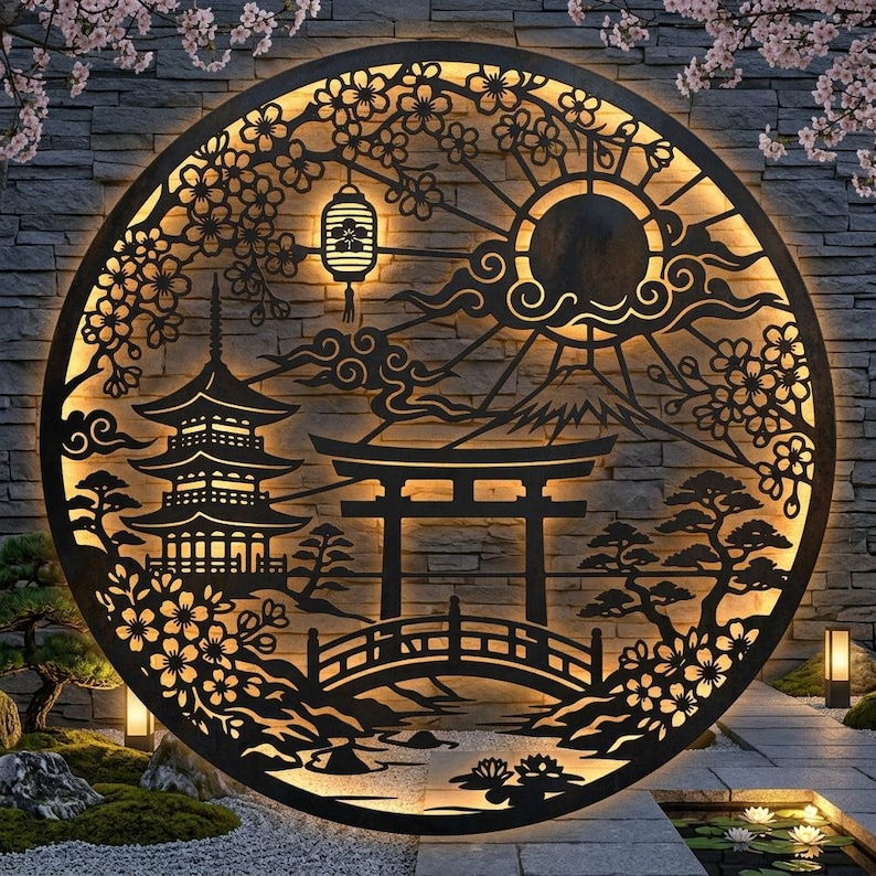 Japanese Pagoda Sakura Mount Fuji Laser Cut File | Zen Wall Art SVG DXF ...