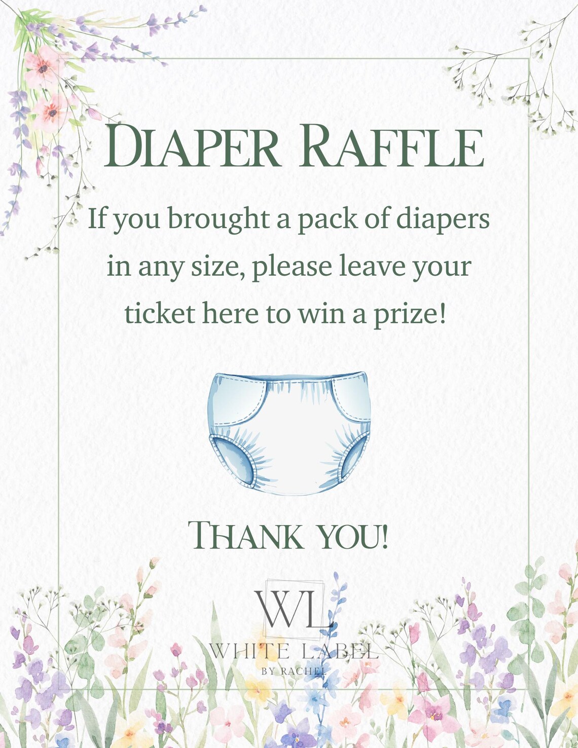April Showers Bring May Flowers Baby Shower - Diaper Raffle Sign ...