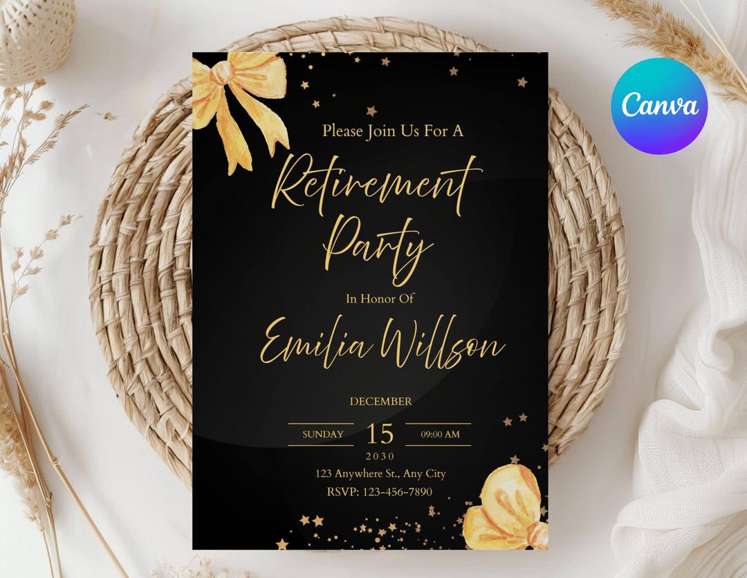 Retirement Party Invitation Template Black and Gold Retirement ...