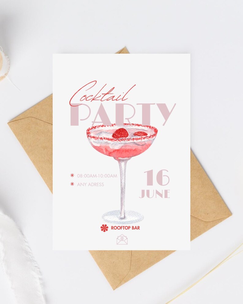 Cocktail Party Invitation Template | Editable Canva Invite | Watercolor ...
