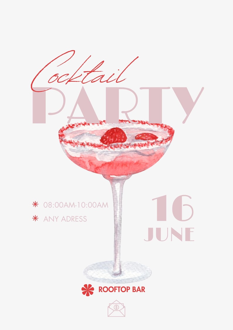 Cocktail Party Invitation Template | Editable Canva Invite | Watercolor ...