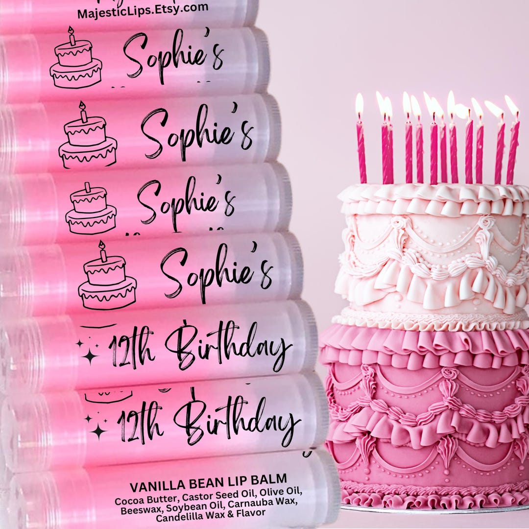 BIRTHDAY CAKE Themed Personalized Lip Balms in Clear Tubes - Can Be ...