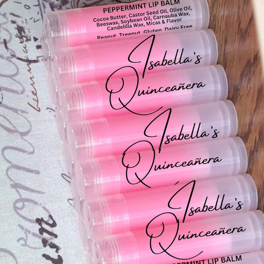QUINCEANERA Personalized Lip Balms Pink, Purple, Blue, Aqua, Yellow ...