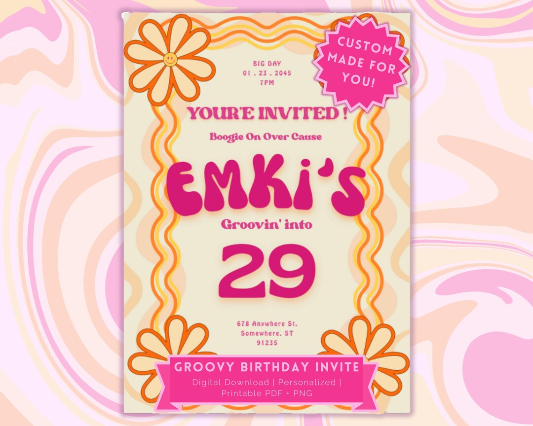 Groovy Flower Power Birthday Invitation: Personalized Party Invite (PDF ...