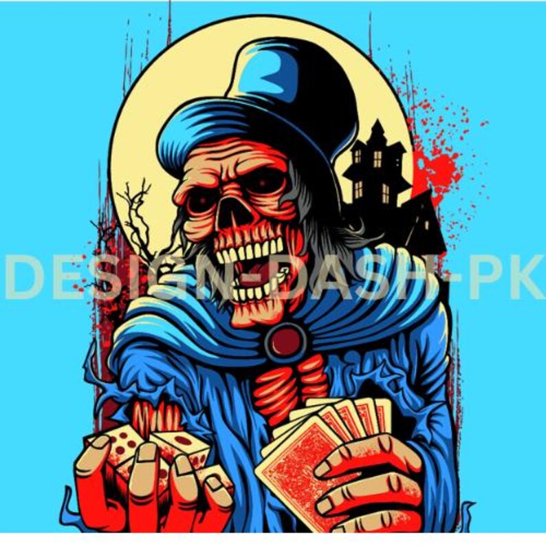 Zombie Gambler Wall Art | Gothic Skeleton Playing Cards Poster | Undead ...