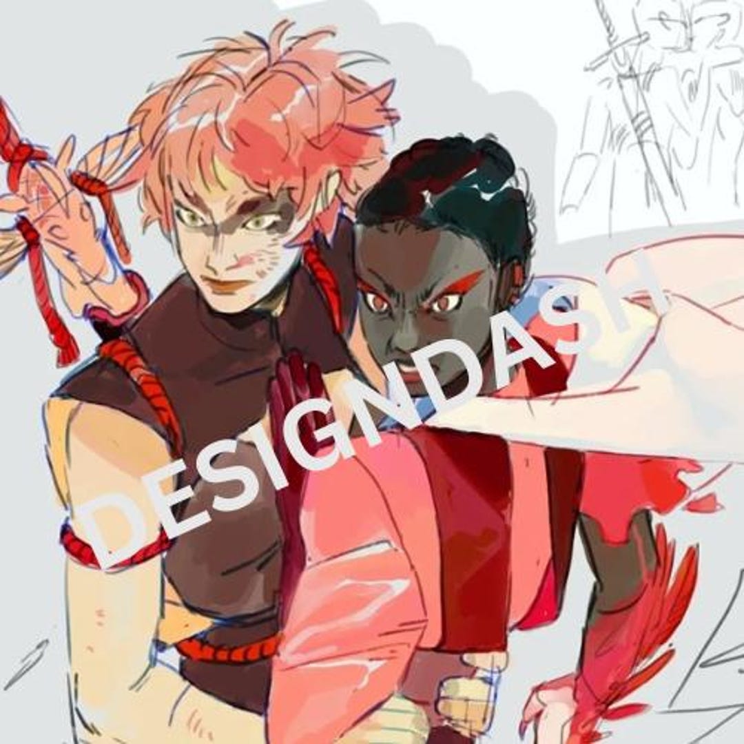 Dynamic Fantasy Duo Art Print – Bold Warrior Illustration – Colorful ...