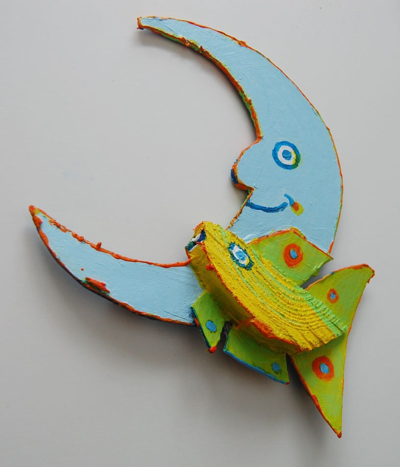 Fish Jumping Over the Moon Colorful Decorative Ready to Hang | Etsy