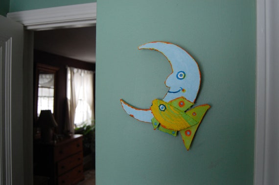 Fish Jumping Over the Moon Colorful Decorative Ready to Hang - Etsy