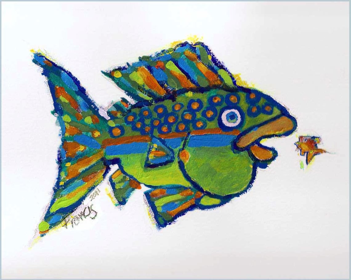Whimsical Funky Fish Art Print Colorful Creative Affordable Kids Room ...
