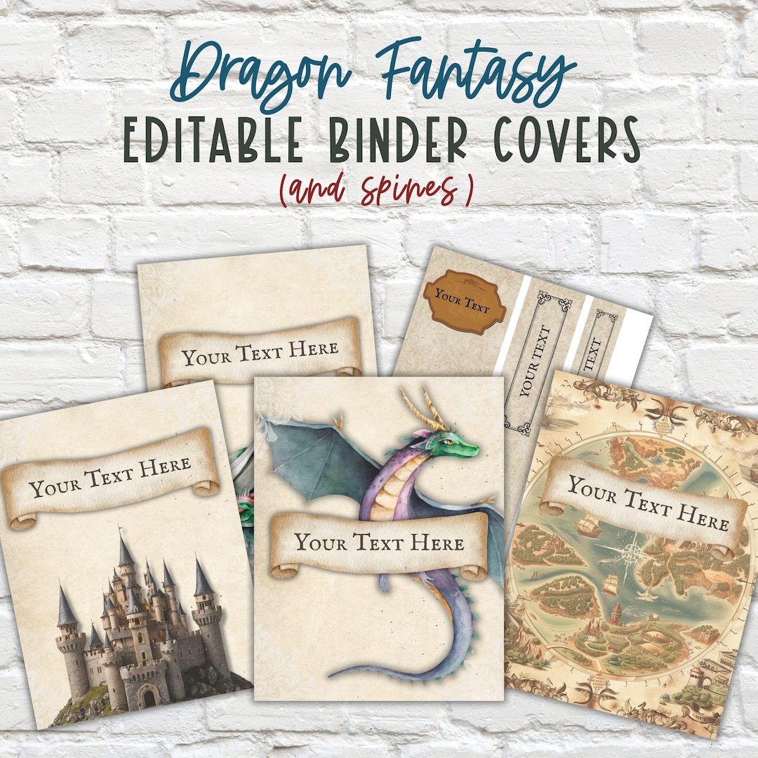 Dragon Fantasy Binder Covers & Spine Labels | Editable Magic Theme ...