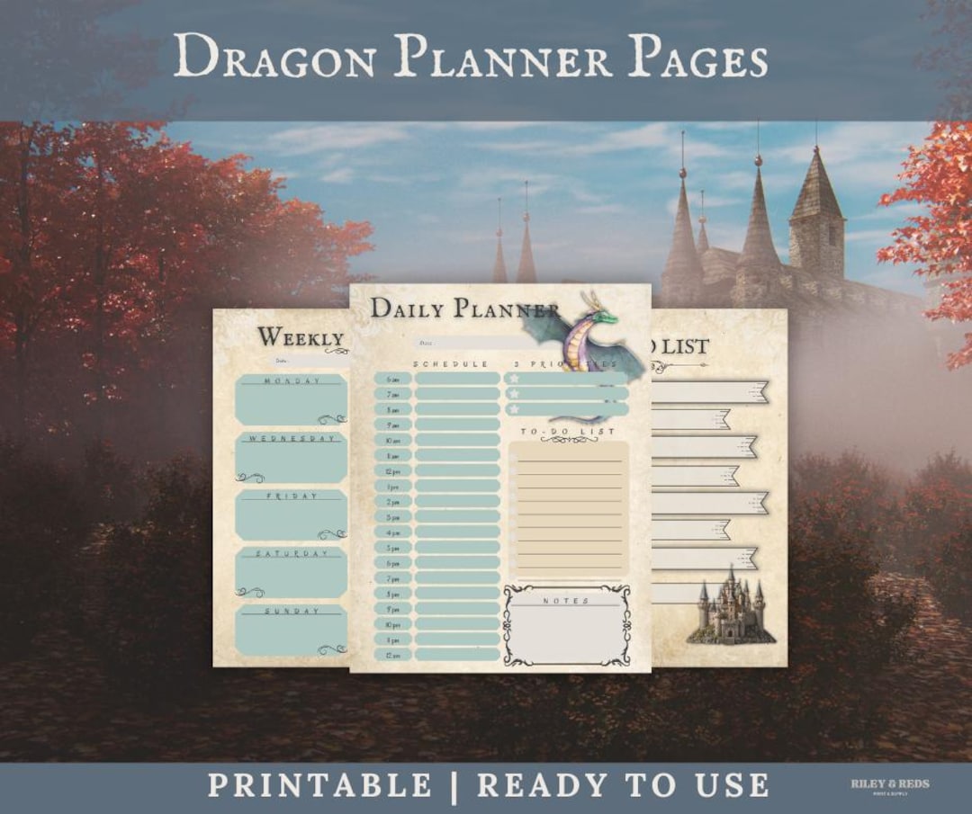 Dragon Planner Pages | Printable Fantasy Planner | Instant Download PDF ...