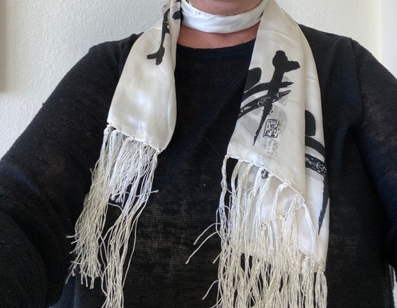 Japanese Long Silk Scarf with Fringe - Gem