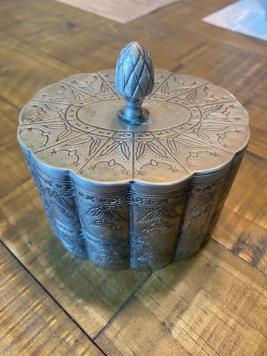 Vintage Silver Plate Ornate Celestial Stars Jewelry Box Bohemian Floral ...