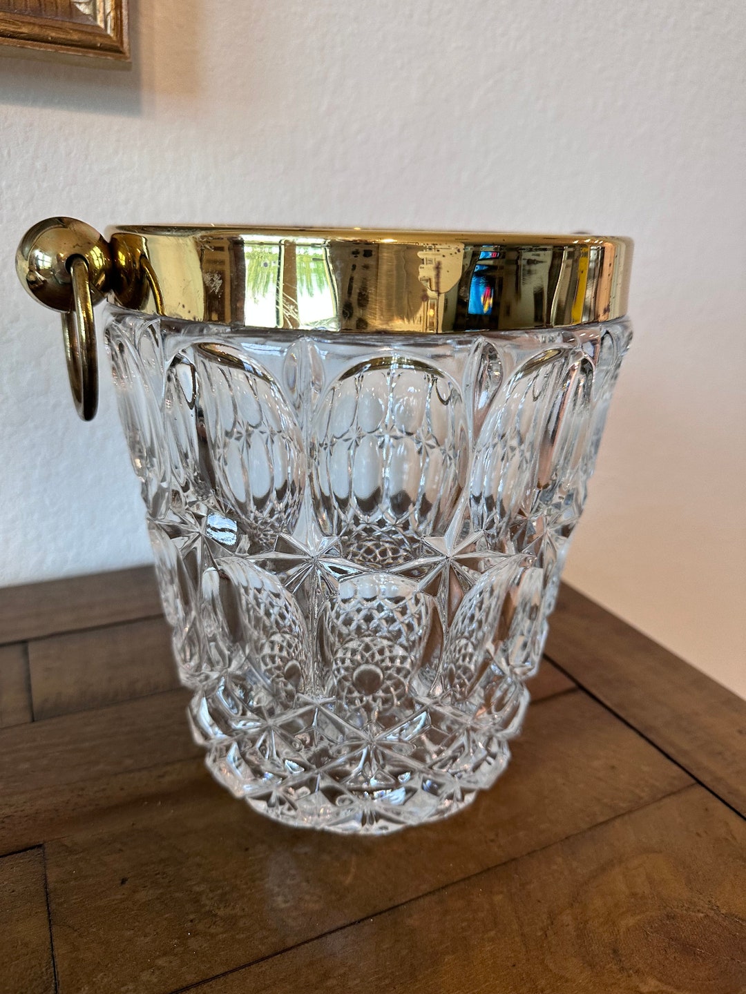 Vintage Crystal Ice Bucket With Brass Top and Handles Val St Lambert ...
