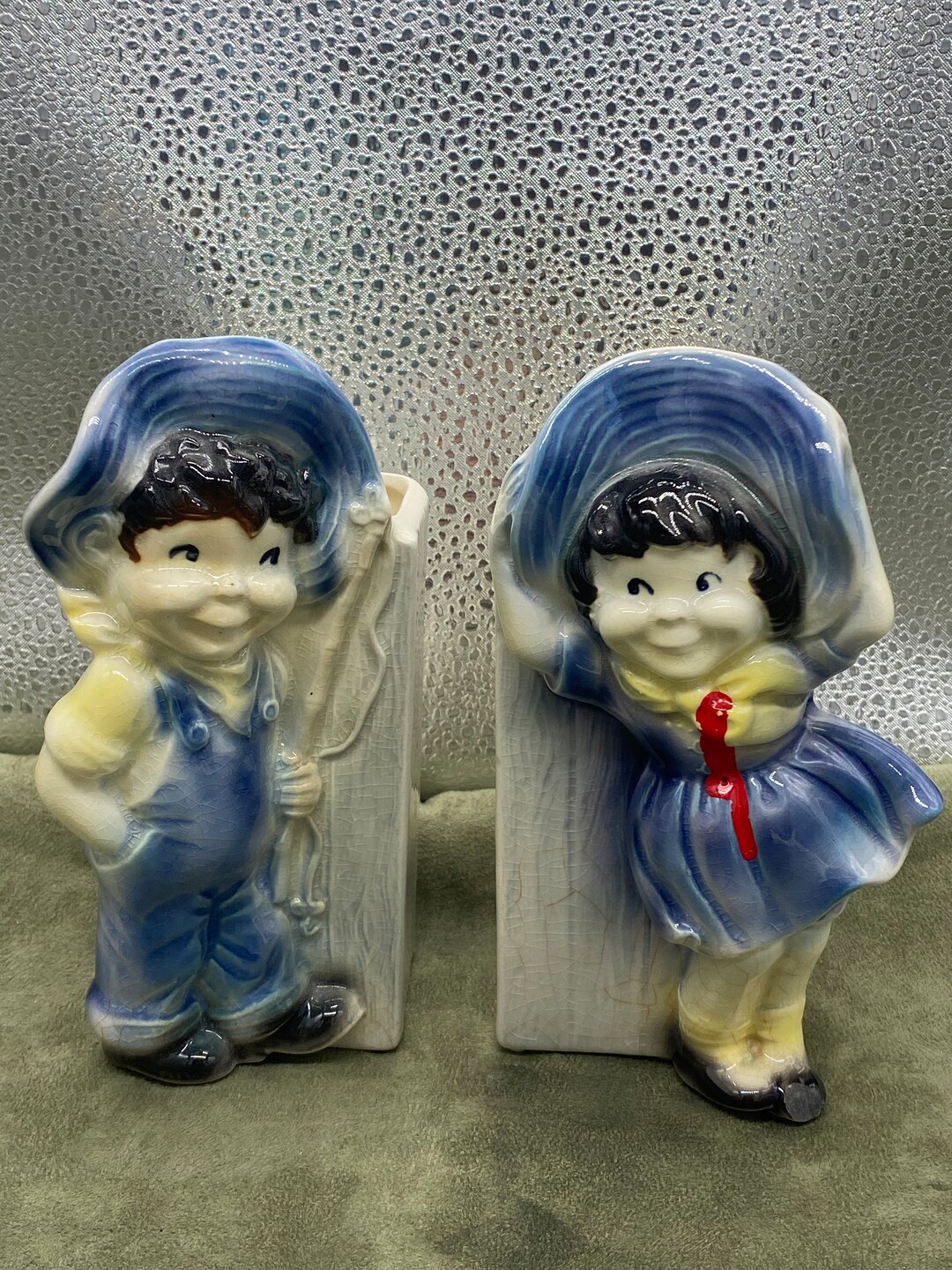 Air Royal Copley Wall Pockets Sun Bonnet Girl & Fishing Boy 1950's ...