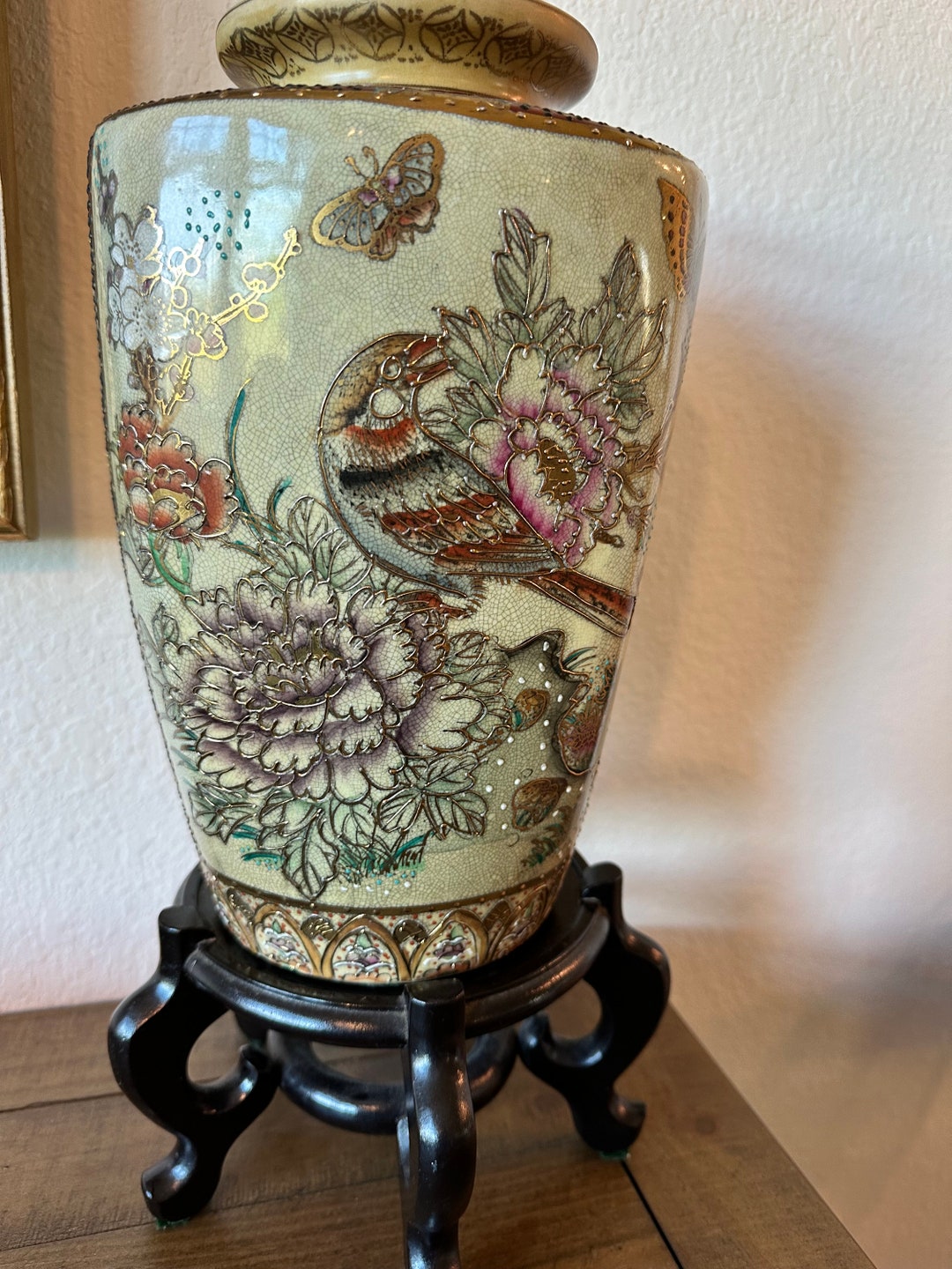 Vintage Japanese Satsuma Vase Birds Butterflies and Chrysanthemum ...